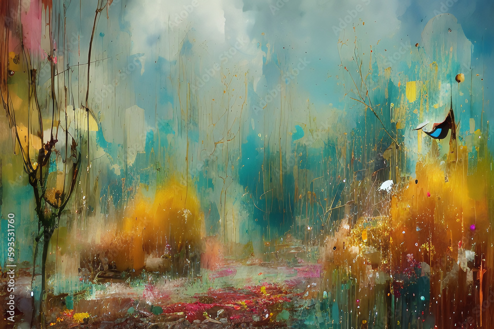 Painting with oil paints. Conceptual abstract hand painting. The ...