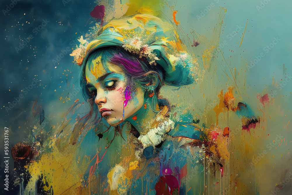 Painting with oil paints. Conceptual abstract hand painting. The ...