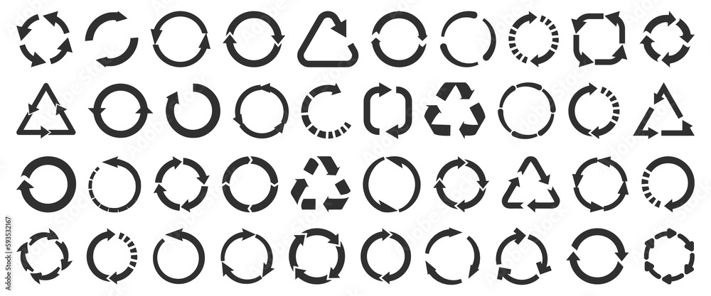 Set of black recycle arrow icons. Recyclable arrow icon collection ...