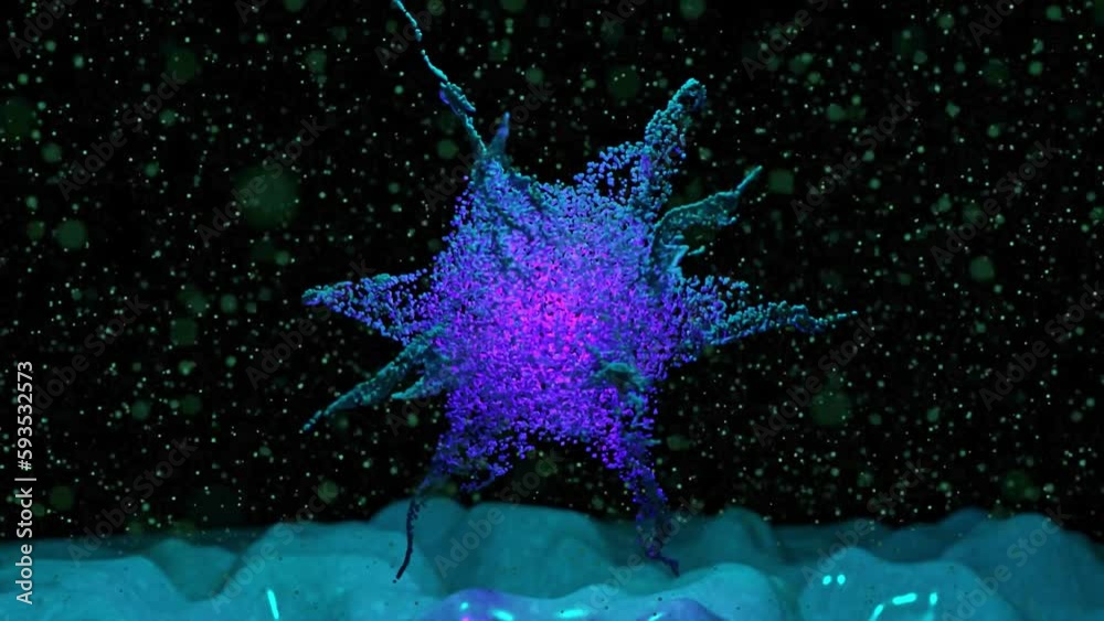 Colorful particle energy sphere. Retrowave glowing evolving particles ...