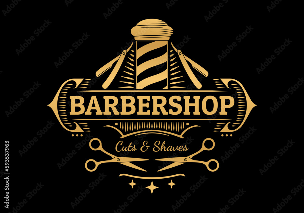 Barbershop logo. Vintage barber shop sign. Man haircut salon retro ...