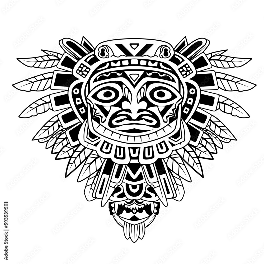 face Aztec ethnic tribal line pattern tattoo element vector. symbol ...