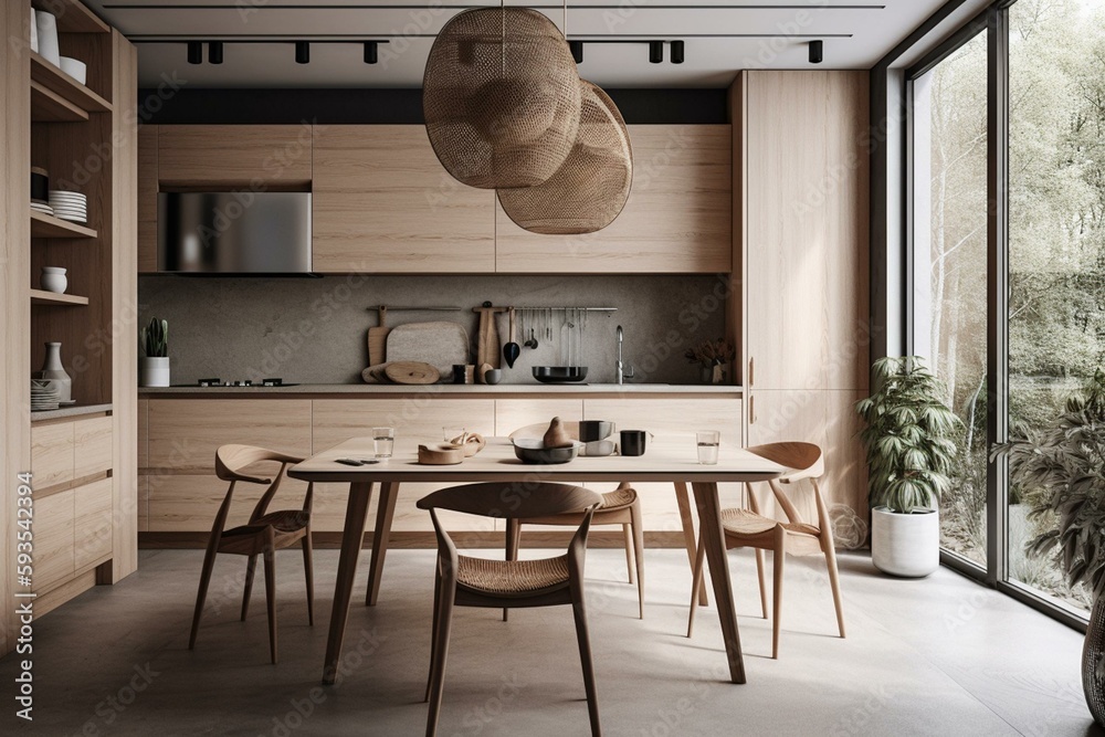 Scandinavian interior design, minimalism, japandi style, kitchen room ...