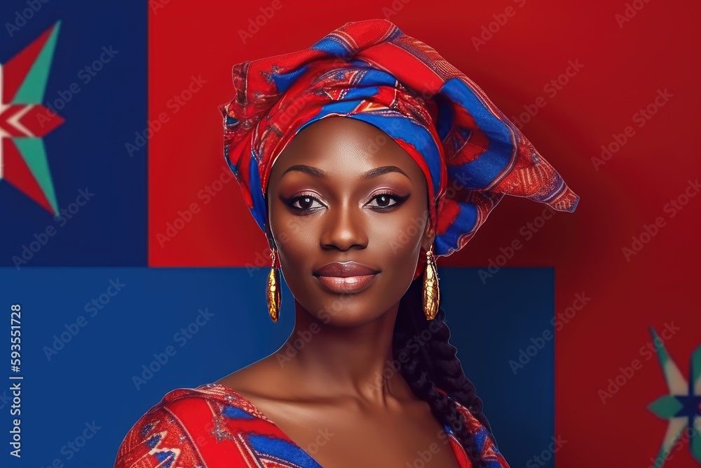 Haitian heritage month, Haiti person with red and blue patterned ...