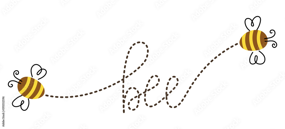 Cartoon bee flying on a dotted route - funny vector text quotes and bee ...