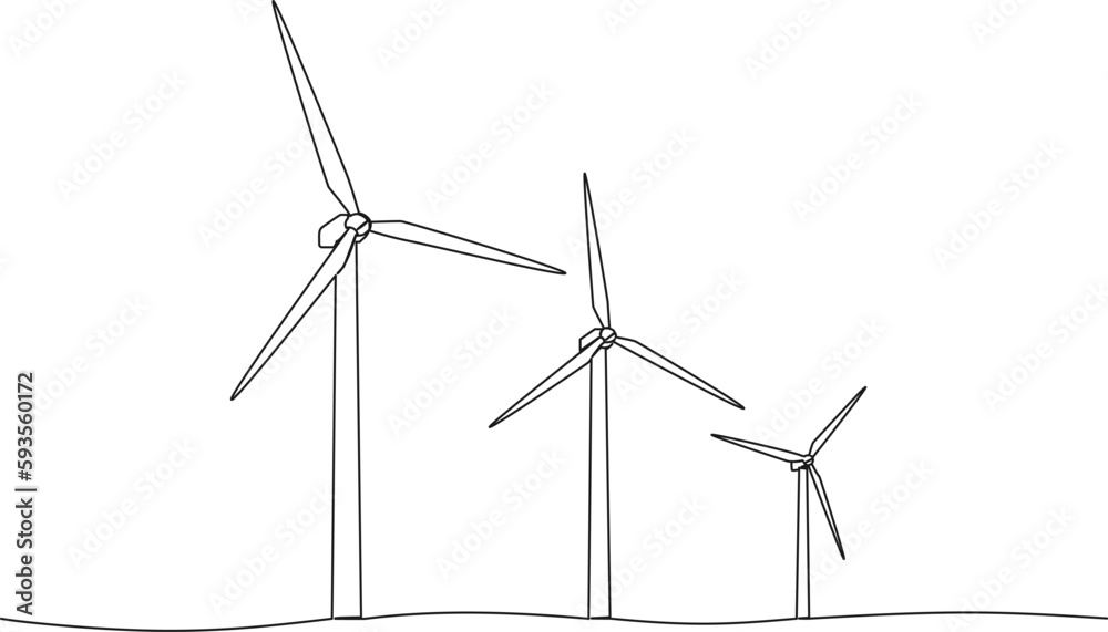 continuous single line drawing of wind farm, renewable energy wind ...