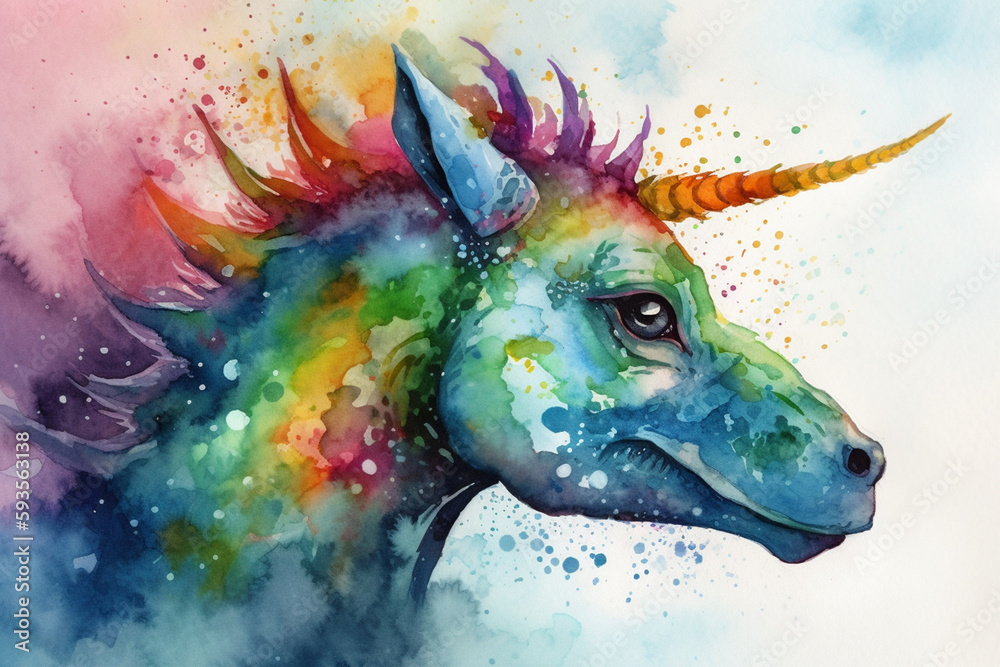 Rainbow Unicorn Dragon: A Watercolor Painting of a Mythical Creature ...