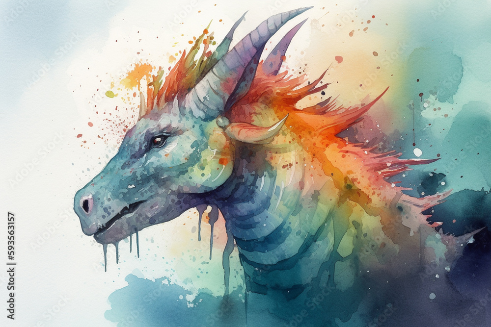 Rainbow Unicorn Dragon: A Watercolor Painting of a Mythical Creature ...