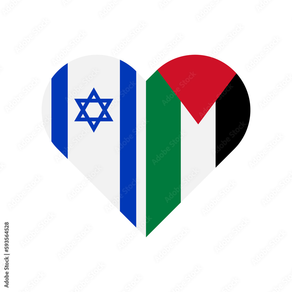 unity concept. heart shape icon with israel and palestine flags. vector ...