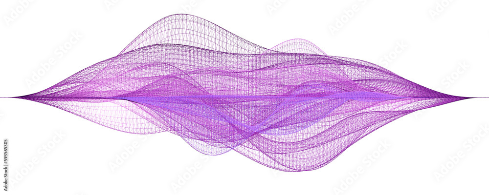 Abstract purple wireframe sound waves, visualization of frequency ...