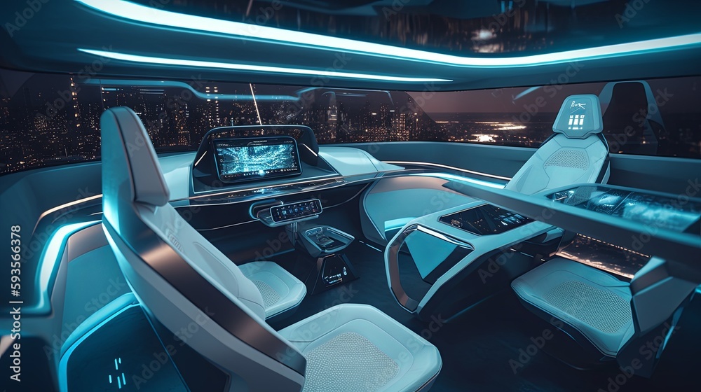 Futuristic autonomous self-driving Car Interior. Generative AI ...