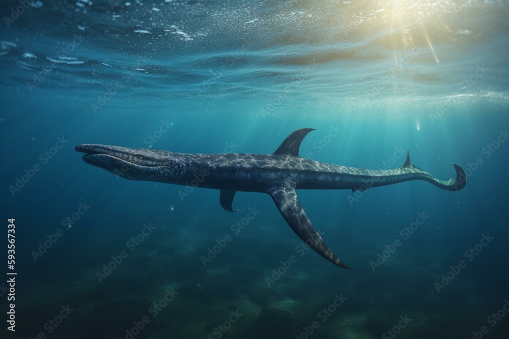 An elasmosaurus swims towards you in shallow seas. This long necked ...