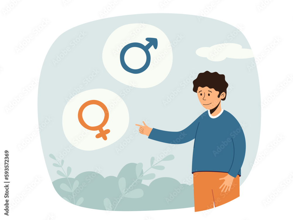 Gender identity transition concept. Boy makes a choice about her gender ...