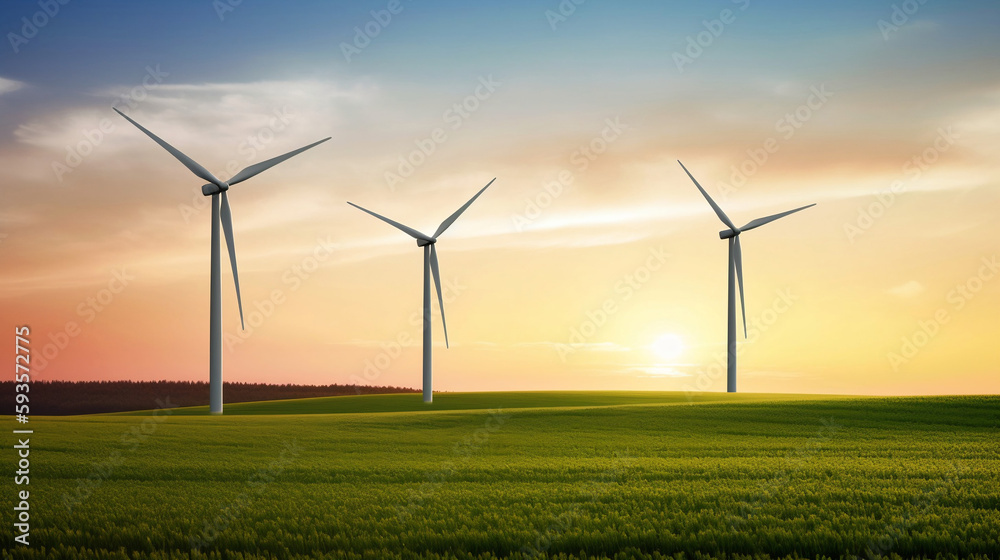 wind turbines in the field nice warm background. Generative ai Stock ...
