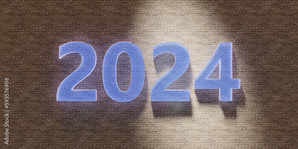 2024 New Year, blue number on brown brick wall background, texture ...