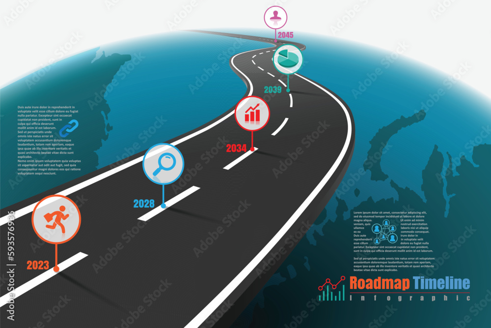Business roadmap timeline infographic world background template with ...