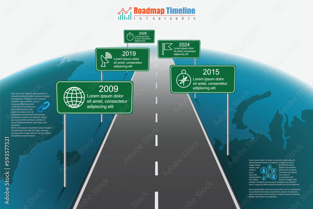 Business roadmap timeline infographic world background template with ...