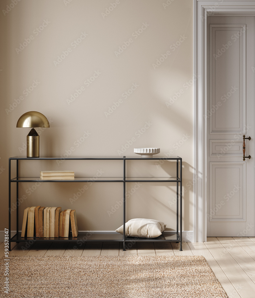 Light pastel beige room interior background, wall mockup, 3d render ...