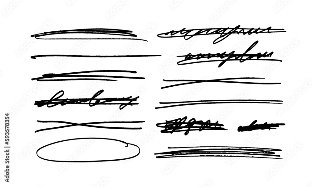 Strikethrough and unreadable text isolated on white background. Hand ...