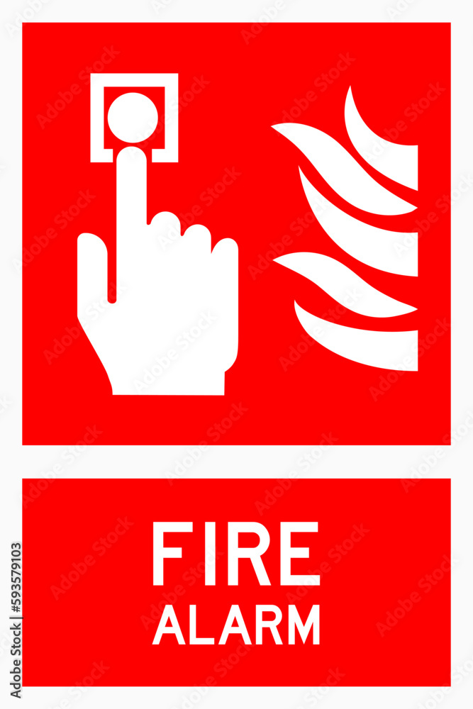 isolated emergency alarm, safety symbols on red rectangle board ...