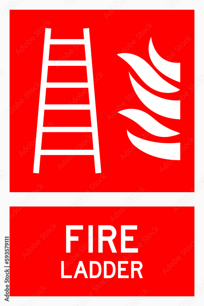 isolated emergency ladder, safety symbols on red rectangle board ...
