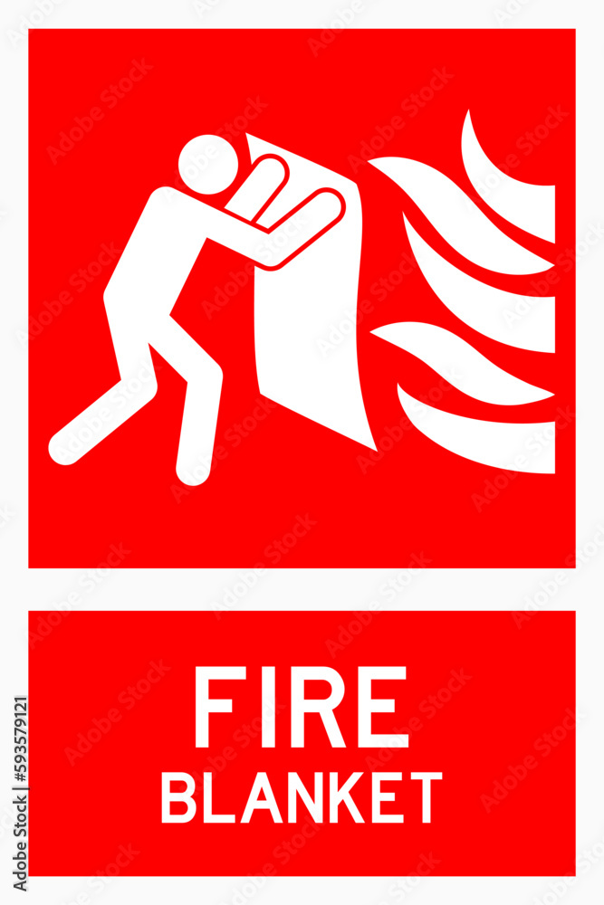 isolated emergency blanket, fire safety symbols on red rectangle board ...