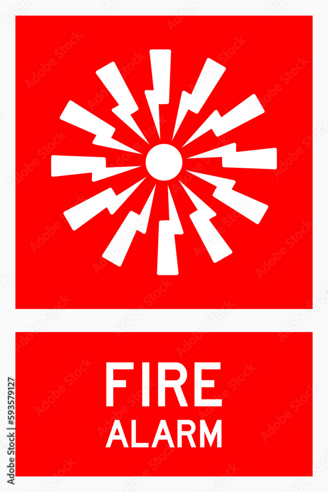 isolated emergency alarm, fire safety symbols on red rectangle board ...