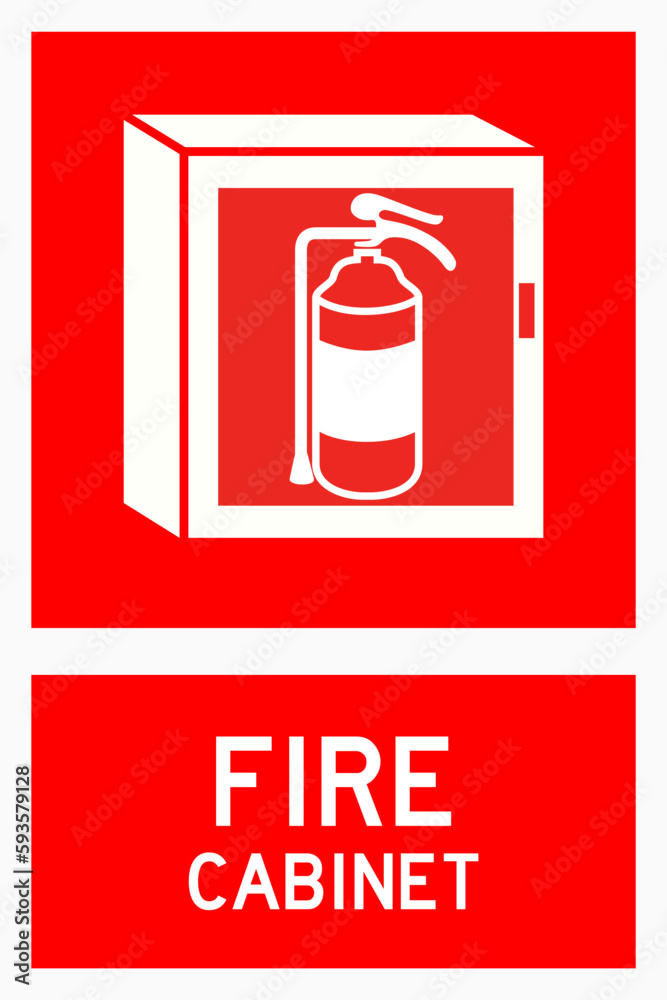 isolated emergency cabinet, fire safety symbols on red rectangle board ...