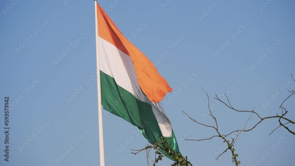 India flag flying high at Connaught Place with pride in blue sky, India ...