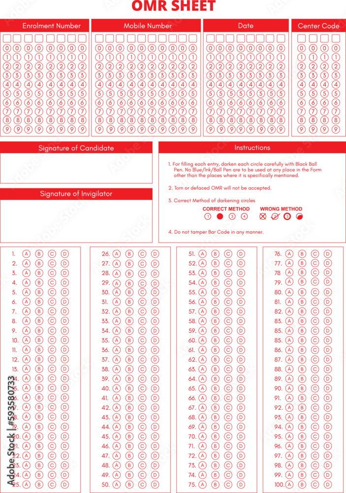 OMR Sheet Design Stock Vector | Adobe Stock
