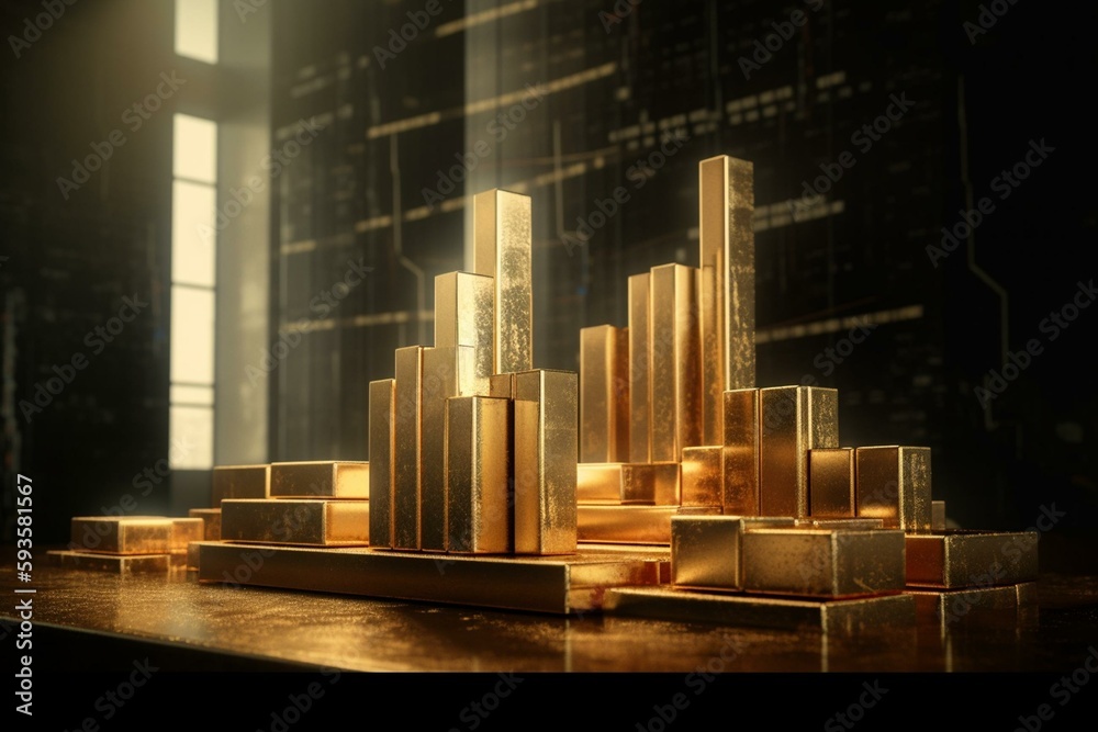 Stock market business graph chart with gold bars. The concept of ...