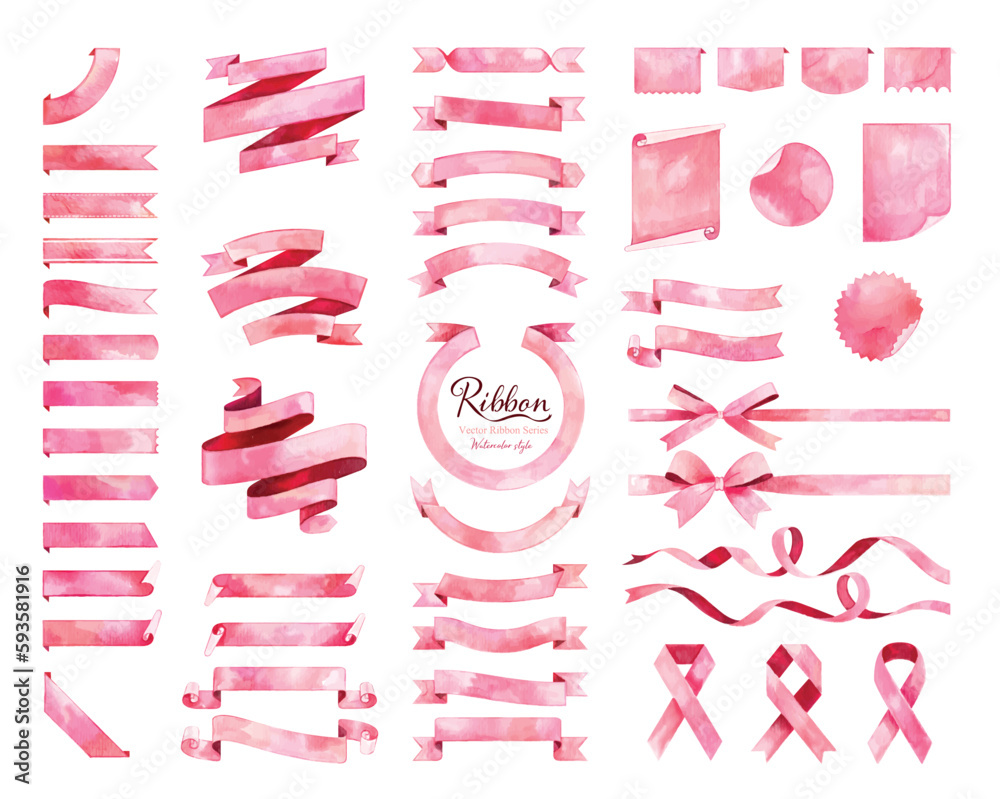 Set of red Ribbons, bows, banners, flags. Vector ribbon series ...