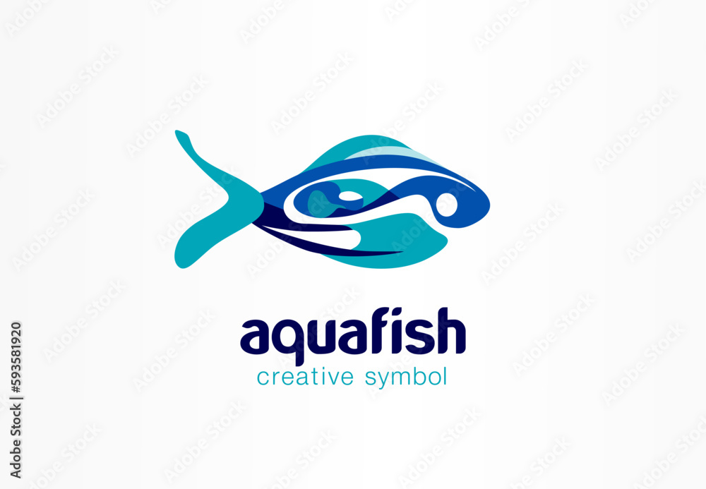 Aqua Fish creative symbol. Water splash shape logo template. Seafood ...