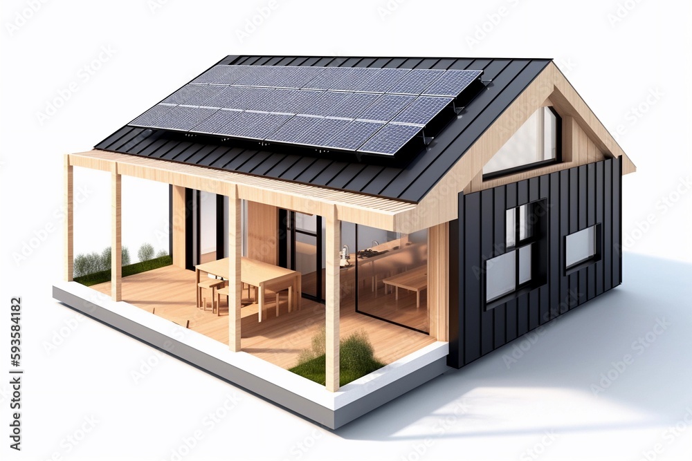 3D model of ecologic house with solar panels, created with Generative ...