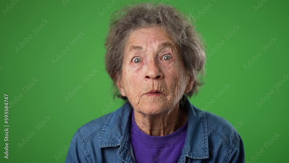 Closeup portrait of pensive elderly senior old woman with wrinkled skin ...