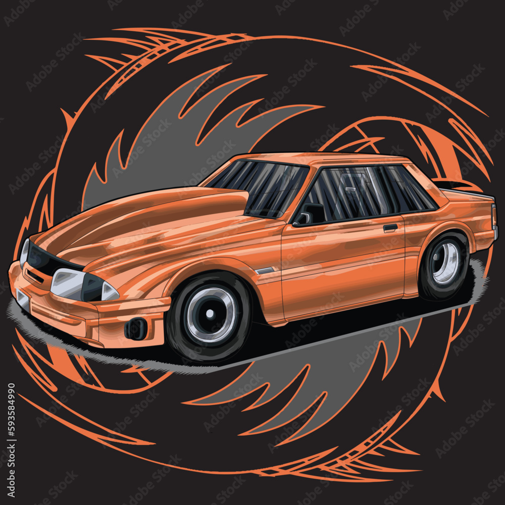 orange drag race illustration isolated in black background for poster ...