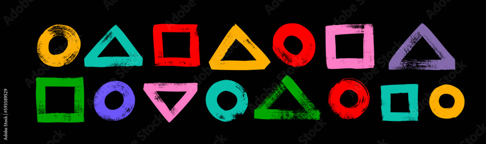 Set of simple geometric shapes drawn with bold brush. Bright and ...