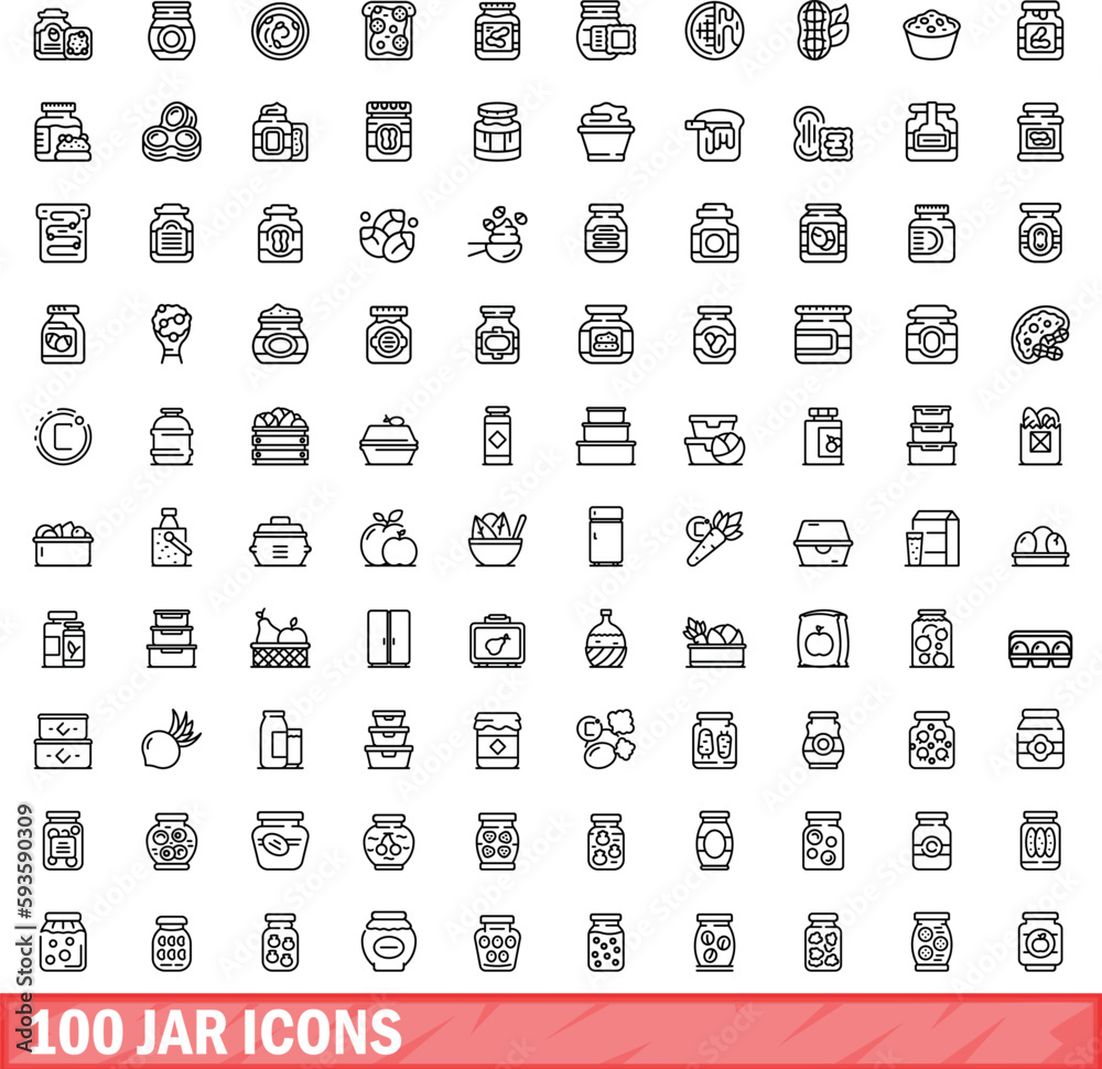 100 jar icons set. Outline illustration of 100 jar icons vector set ...