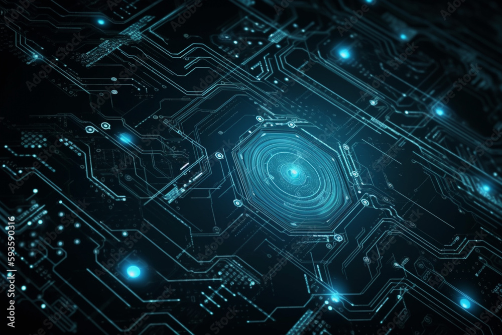 Abstract futuristic electronic circuit board and mesh line processing ...