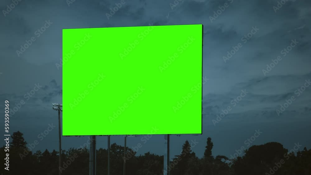 Night Billboard Panel Green Screen Outdoor Stand Cloudy Sky Background ...