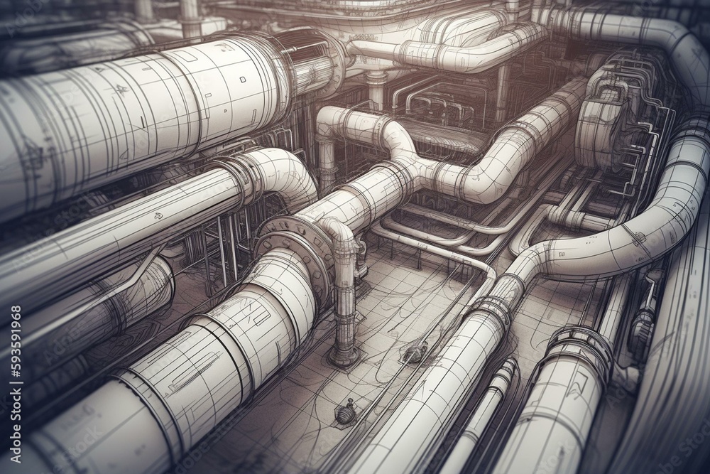 Sketch of piping design mixed with Ventilation pipes of an air c ...