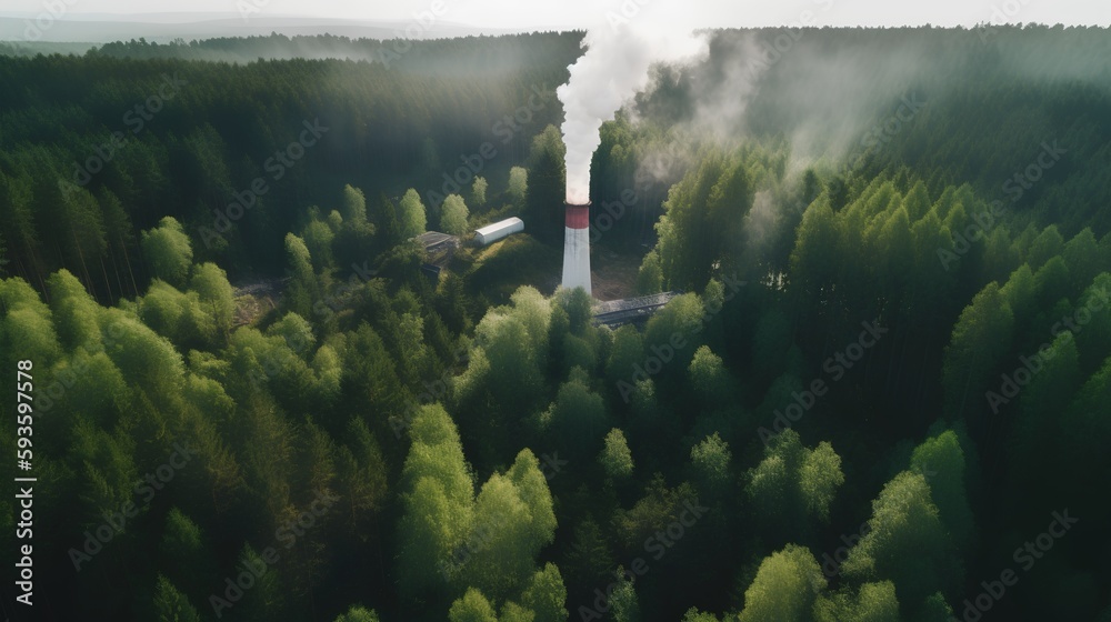 An illustration depicting the impact of CO2 emissions on nature, with a ...