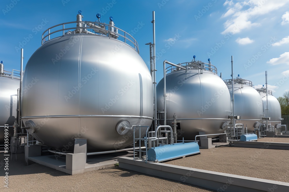 Photo & Art Print Hydrogen storage and production plant with spherical ...
