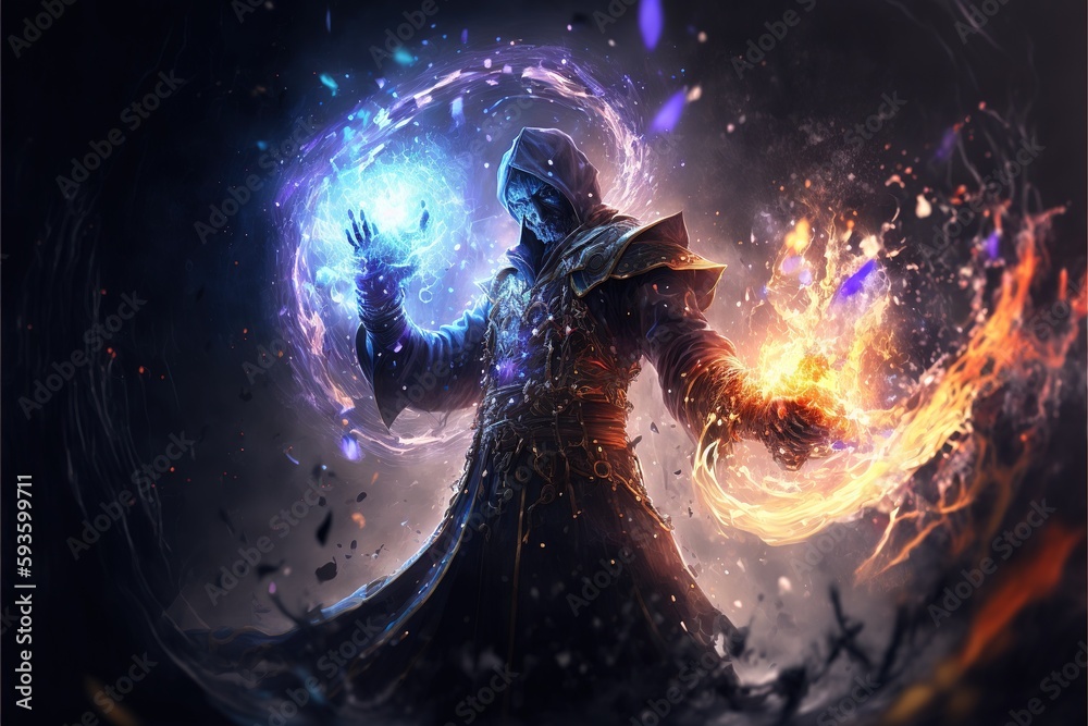 Battlemage in fantasy setting, powerful spell casting by sorcerer ...