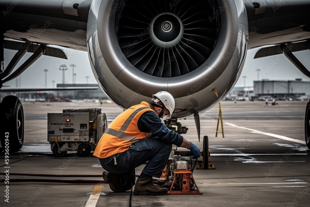 aircraft maintenance technician working on turbine illustration ...