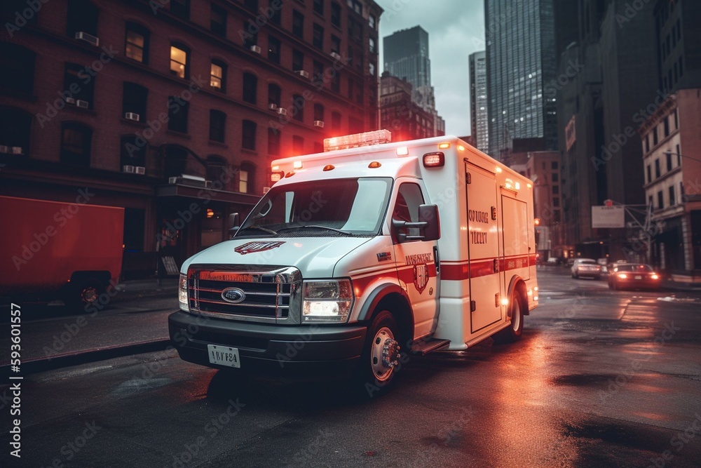 Ambulance rescue van in New York on road street. Ambulance Vehicle ...