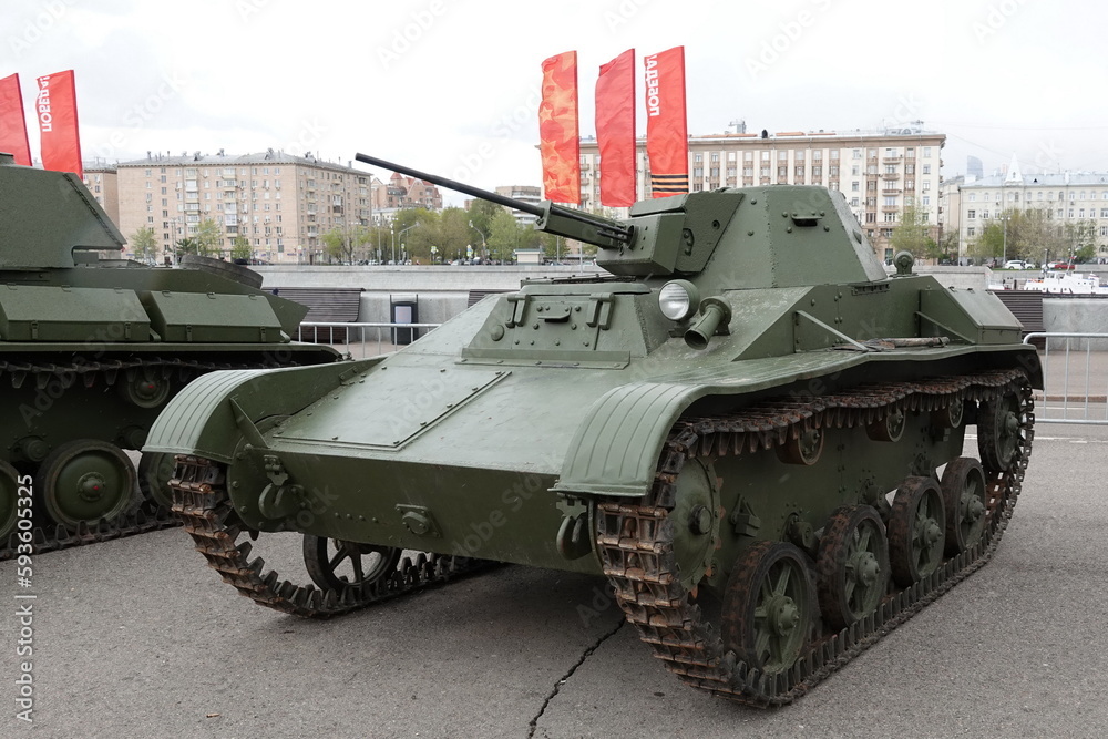 Soviet light tank T-60 at the exhibition of military equipment in the ...