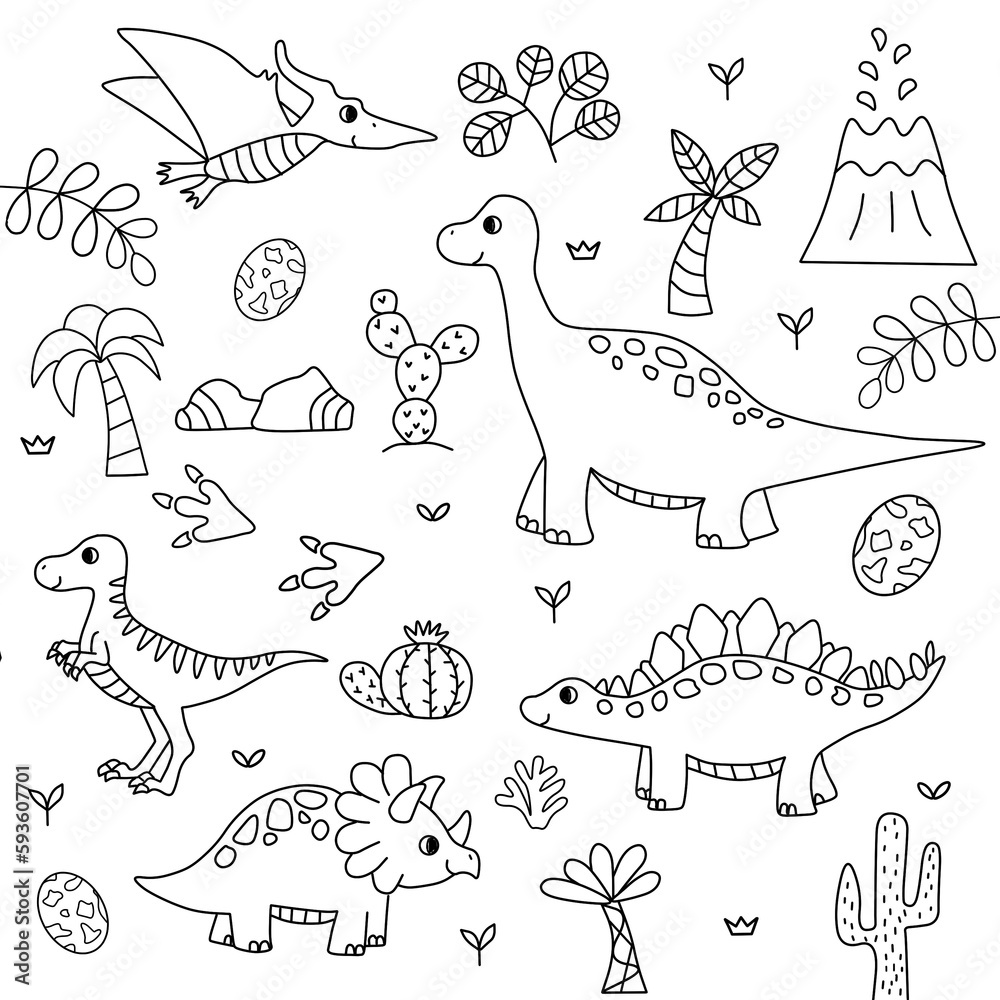 Dinosaur coloring pages for kids. Painting for kindergarten and ...