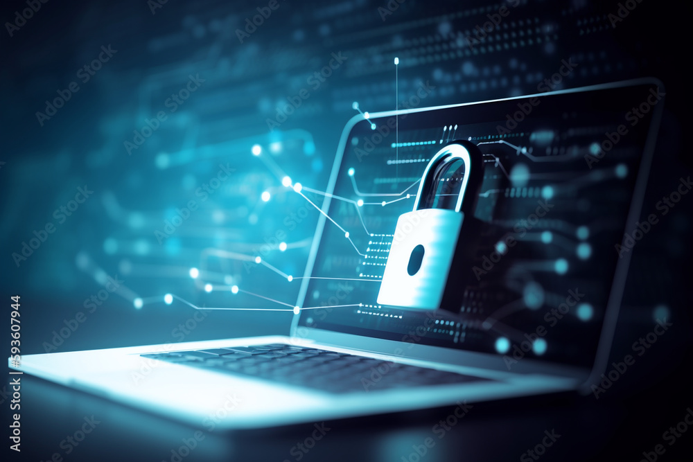 Securing Progress: AI-Powered Cybersecurity in Blue Stock Illustration ...