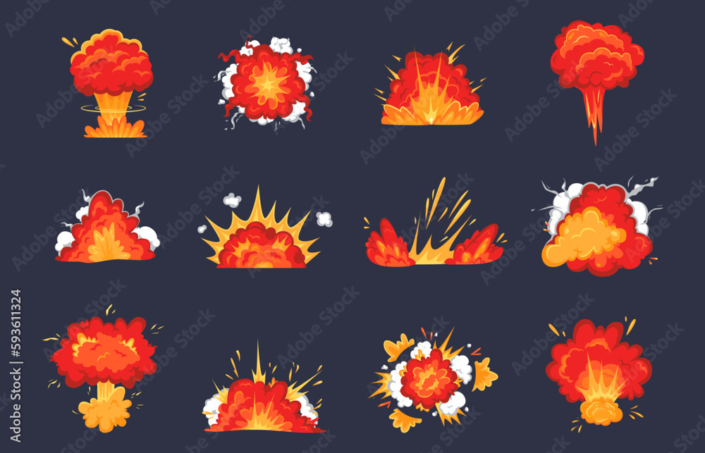 Cartoon bomb wave explosion, detonation and boom effect. Power symbol ...